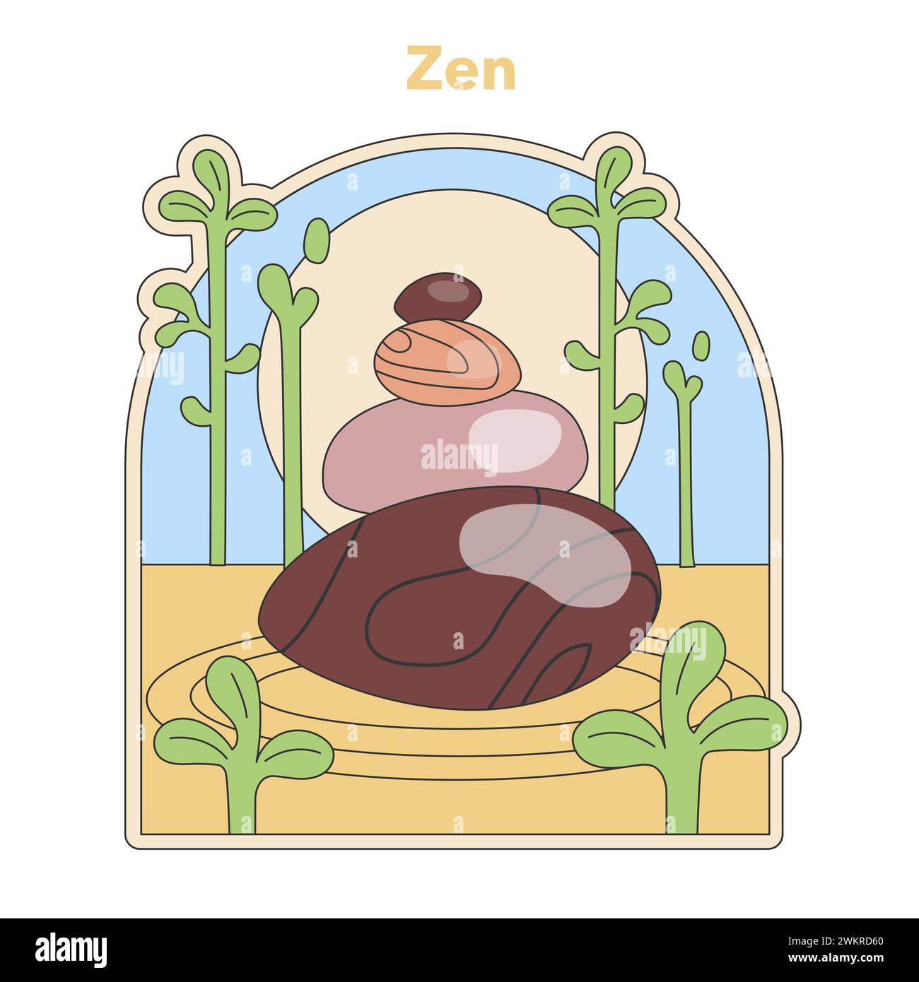 Zen meditation illustration. Balanced stones in a tranquil nature ... Zen meditation illustration. Balanced stones in a tranquil nature ...