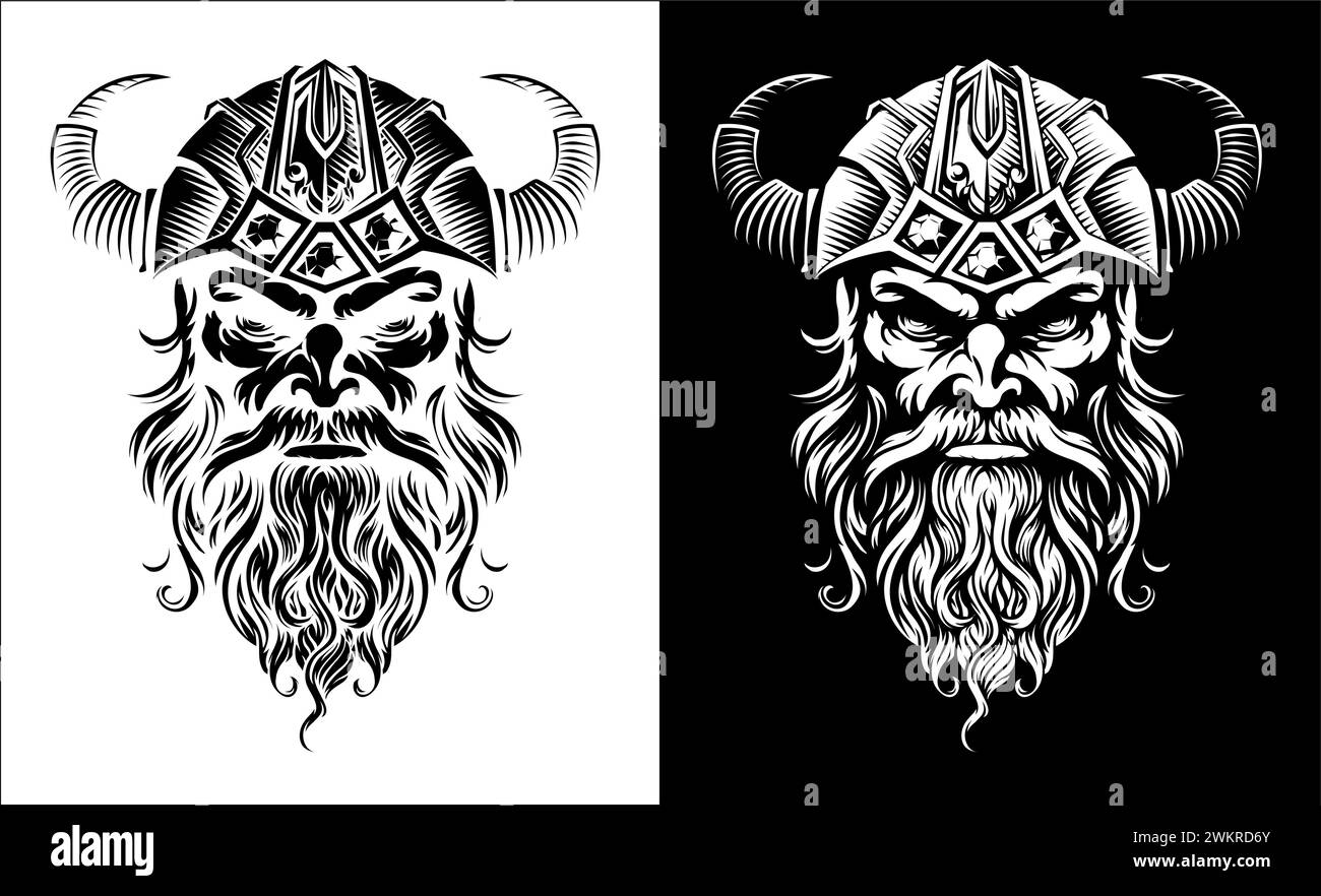 Viking Warrior Man Strong Mascot Face in Helmet Stock Vector Image ...