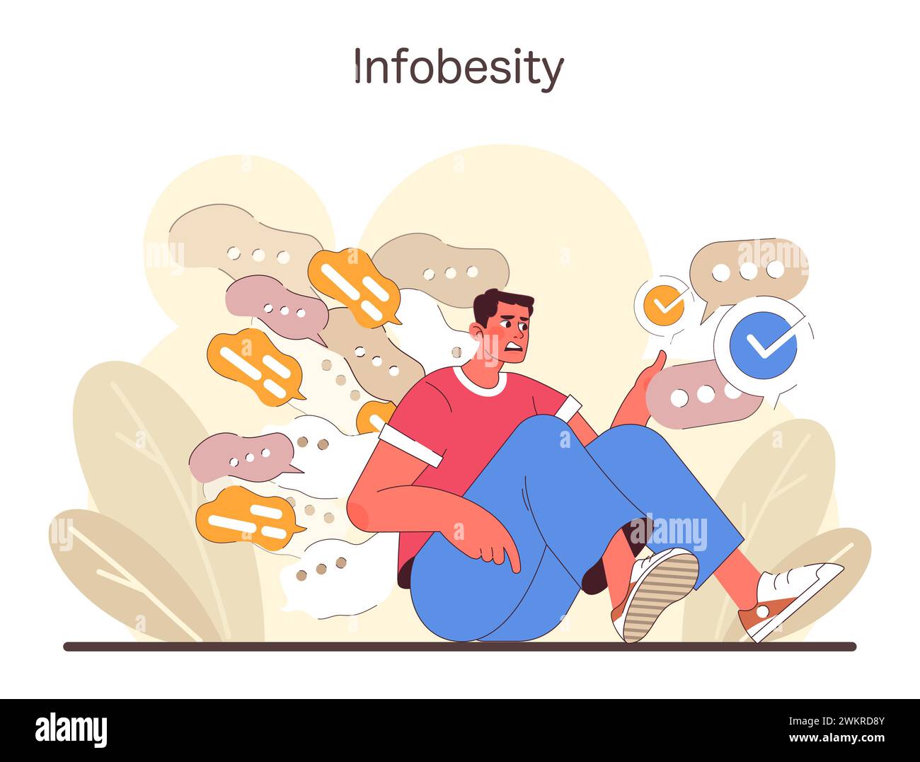 Infobesity concept. A person grappling with the stress of excessive ...