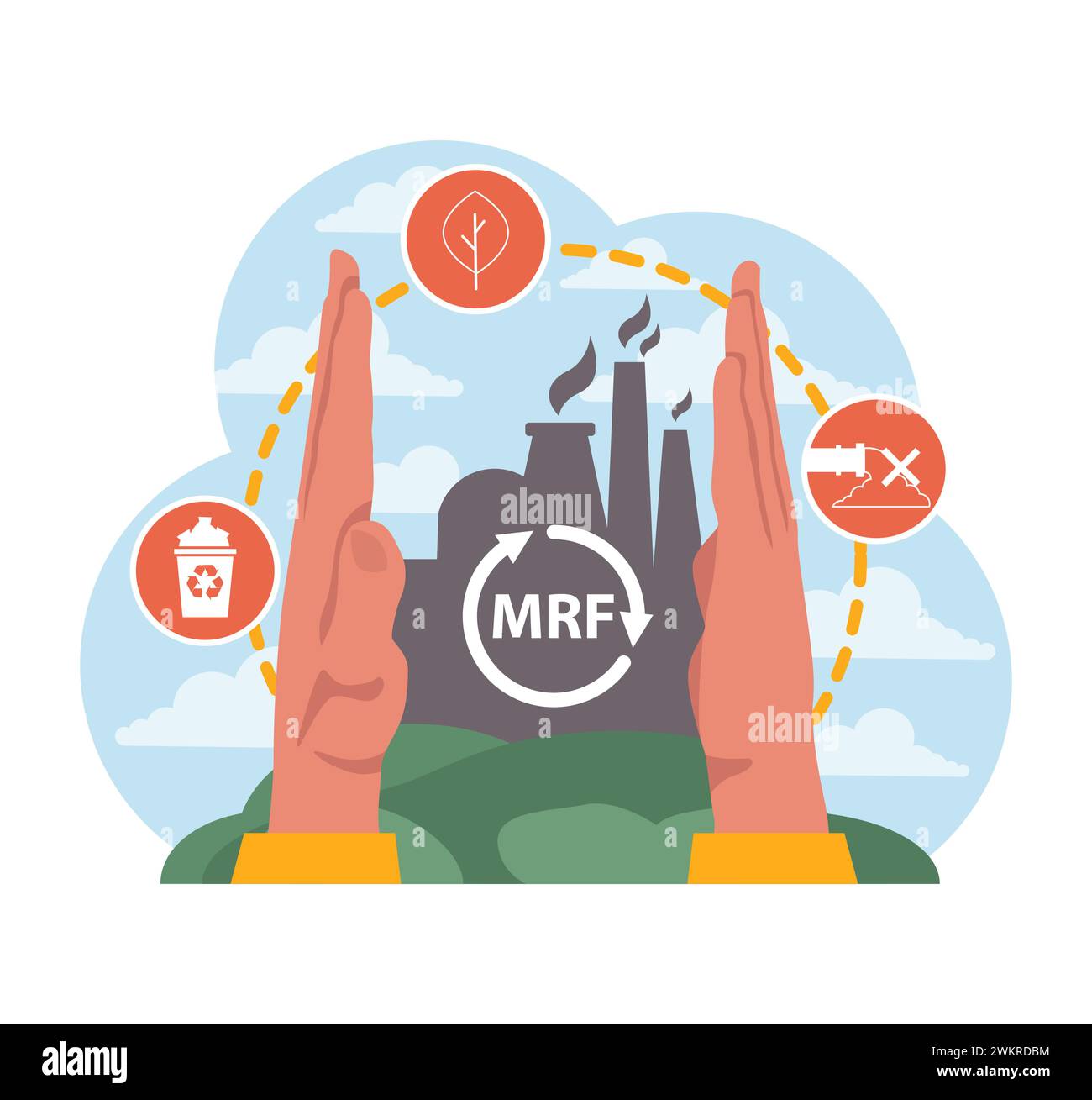 Material Recovery Facility focus. Hands encircle an MRF plant ...