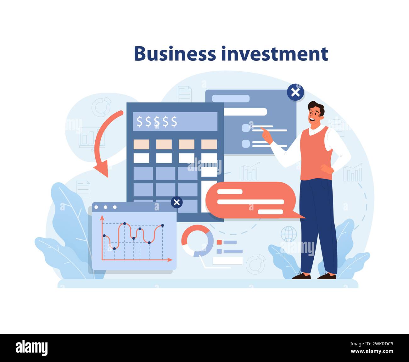 Confident businessman showcases financial tools for efficient business ...