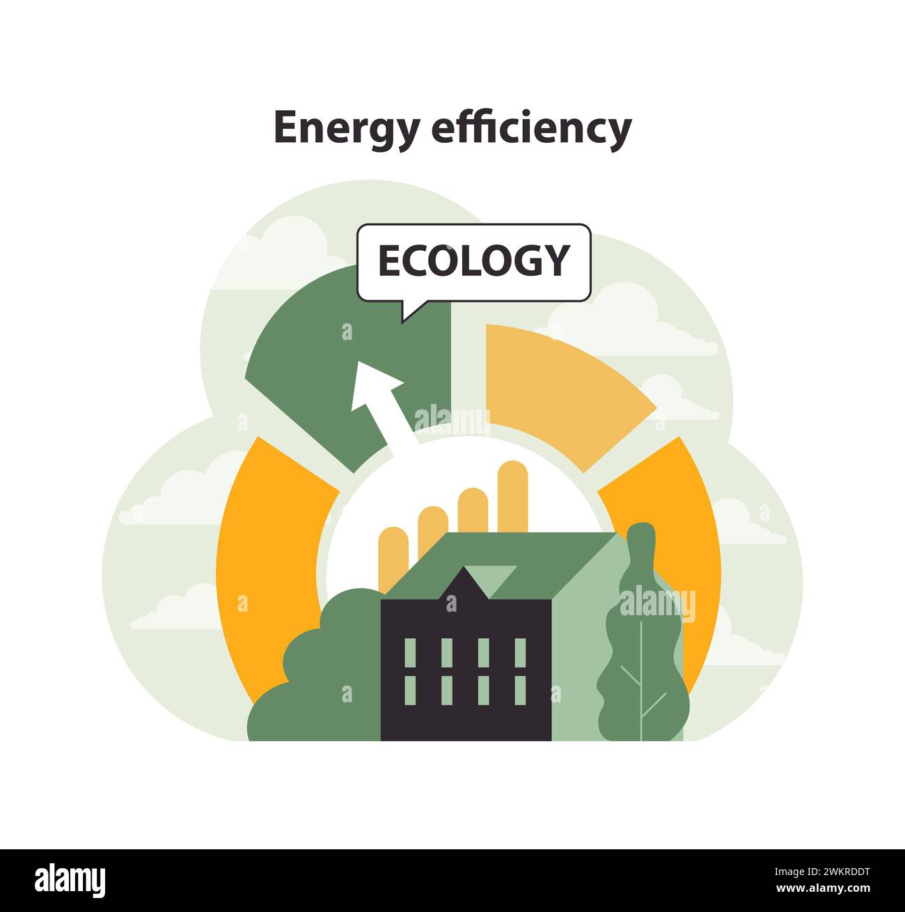 Factory within energy-efficient chart portrays sustainability. Arrow ...