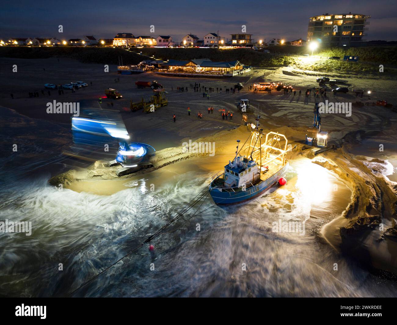Rescue operations of a stranded fishing ship, Zandvoort, The ...