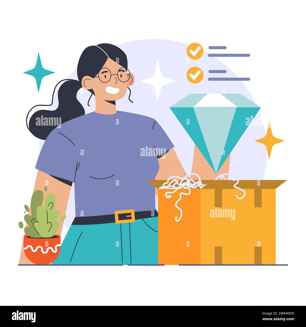 Value Proposition concept. Confident woman unveils a diamond ...