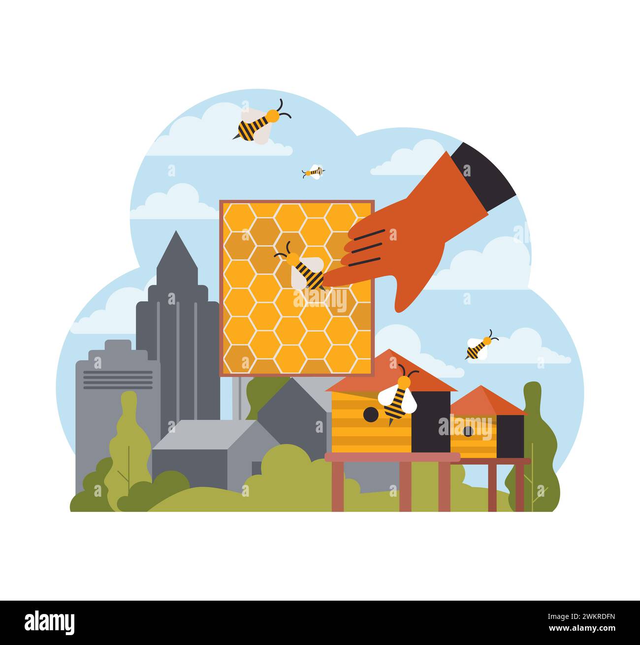 Hand extracts honeycomb in city setting, merging beekeeping with urban ...