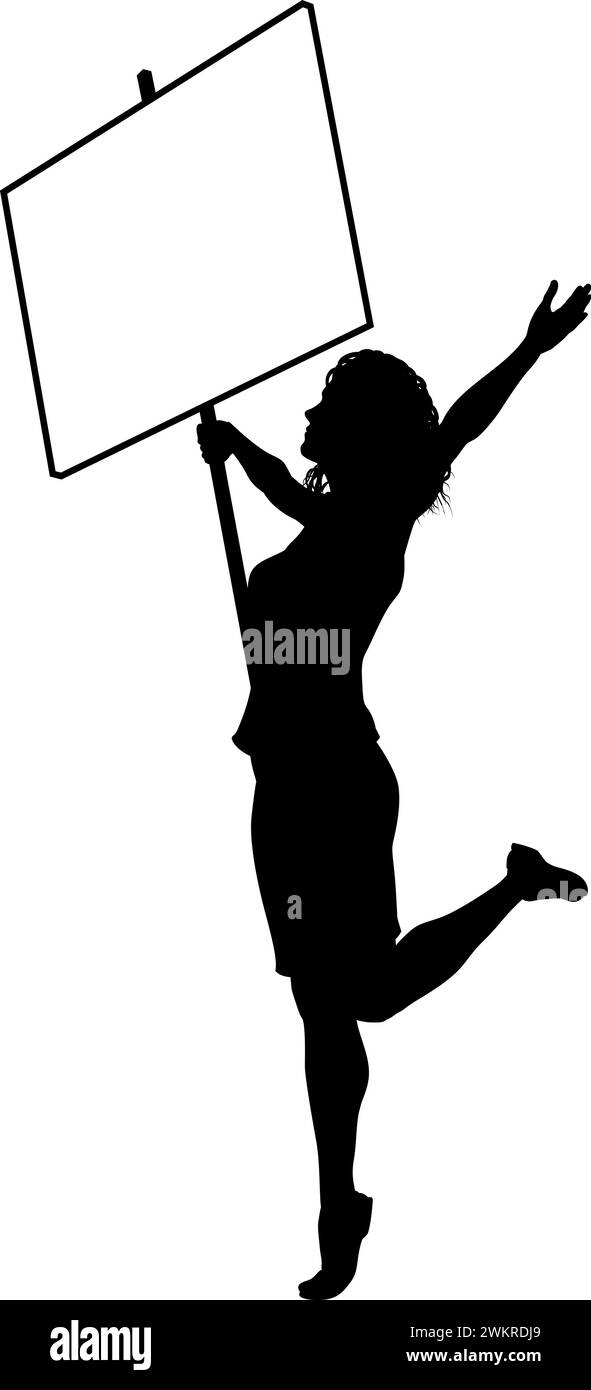 Protest Rally March Picket Sign Silhouette Person Stock Vector Image ...