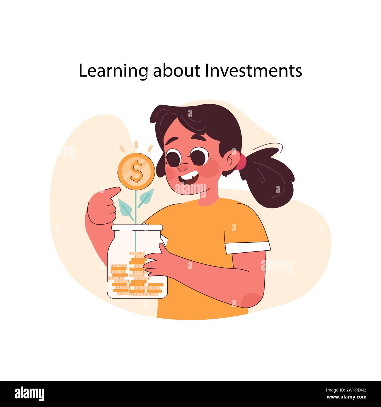Investment Growth concept. A gleeful young girl learns the essentials ...