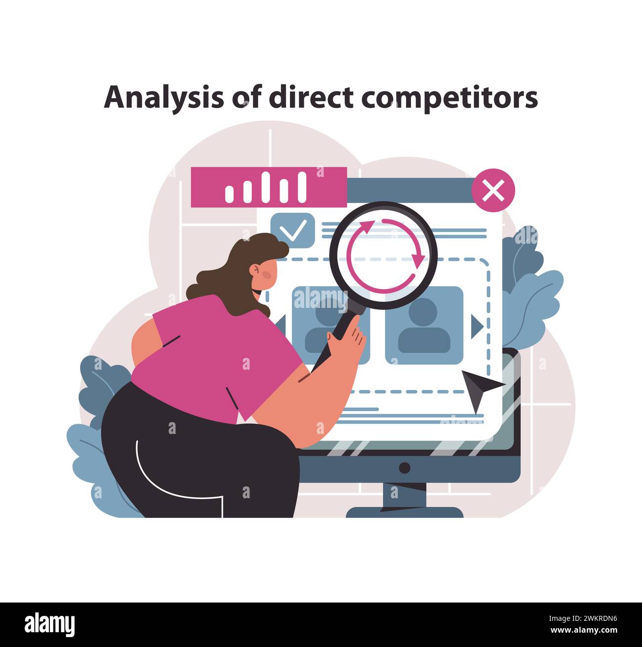 Direct competitors analysis concept. Specialist scrutinizing business ... Direct competitors analysis concept. Specialist scrutinizing business ...