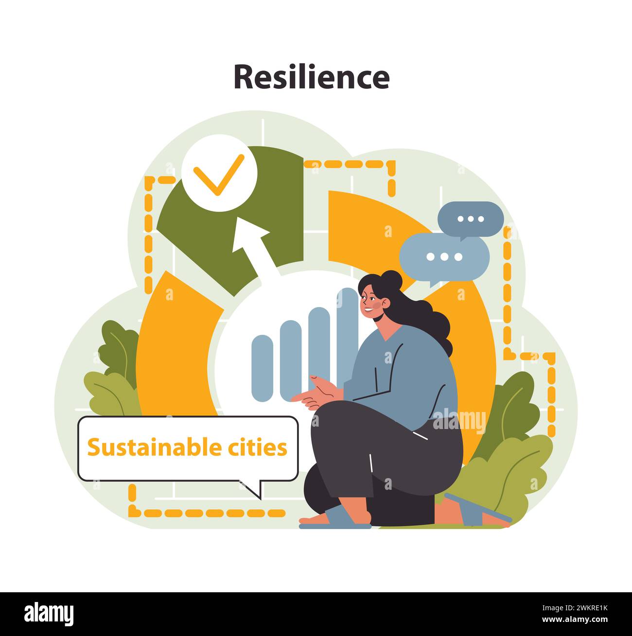 Resilience concept. Woman showcases urban sustainability, highlighting ...