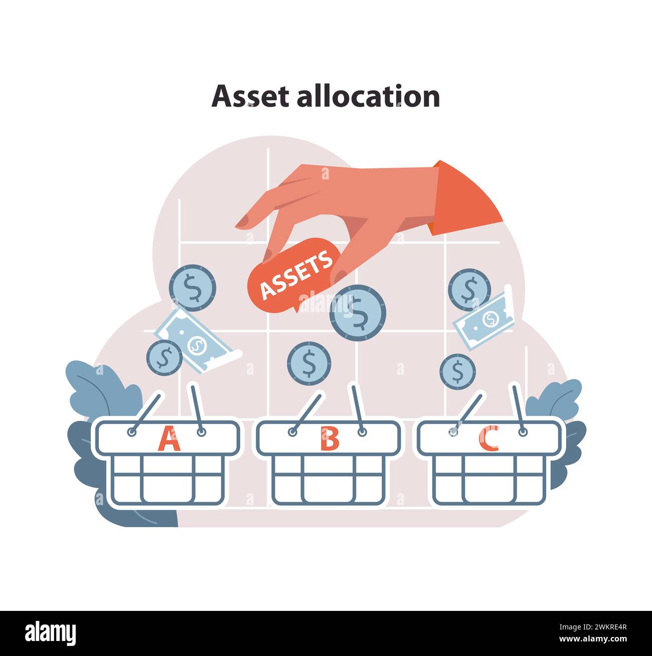 Asset allocation concept. Hand distributing financial assets across ... Asset allocation concept. Hand distributing financial assets across ...