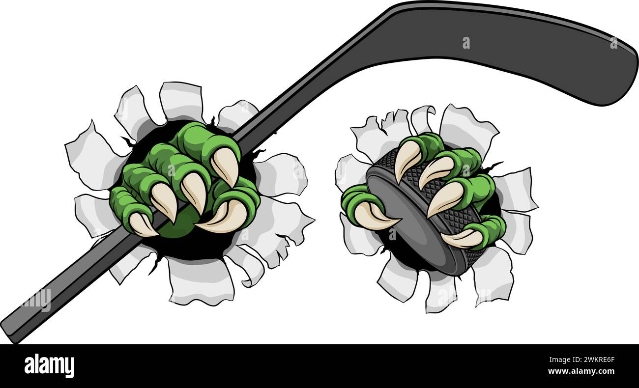 Ice Hockey Stick Puck Claws Cartoon Monster Hands Stock Vector Image ...