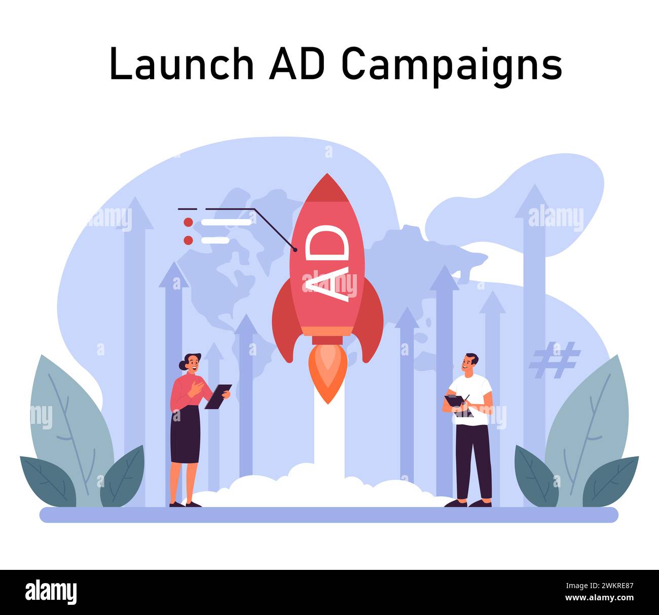 Launch AD Campaigns concept. Professionals initiating powerful ...