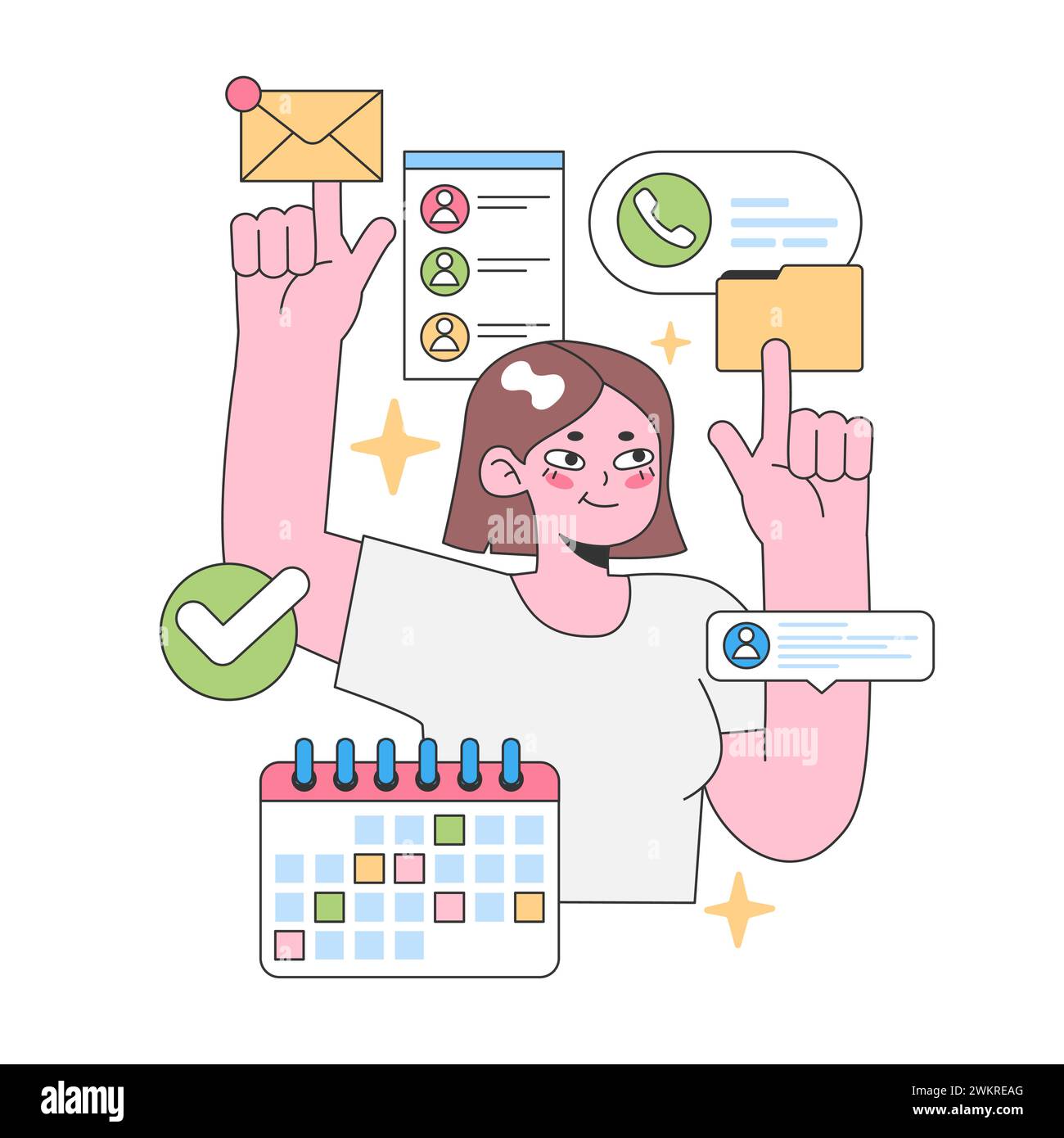 Efficient office tasks concept. Woman navigating diverse digital ...