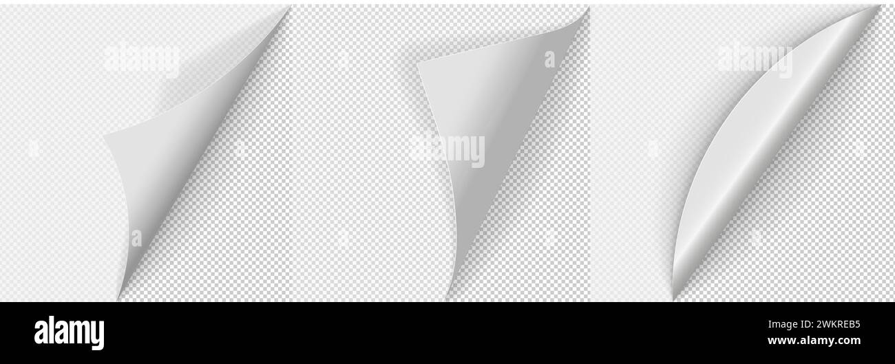 Pages edge curl and bent papers sheet with realistic shadow. perfect ...