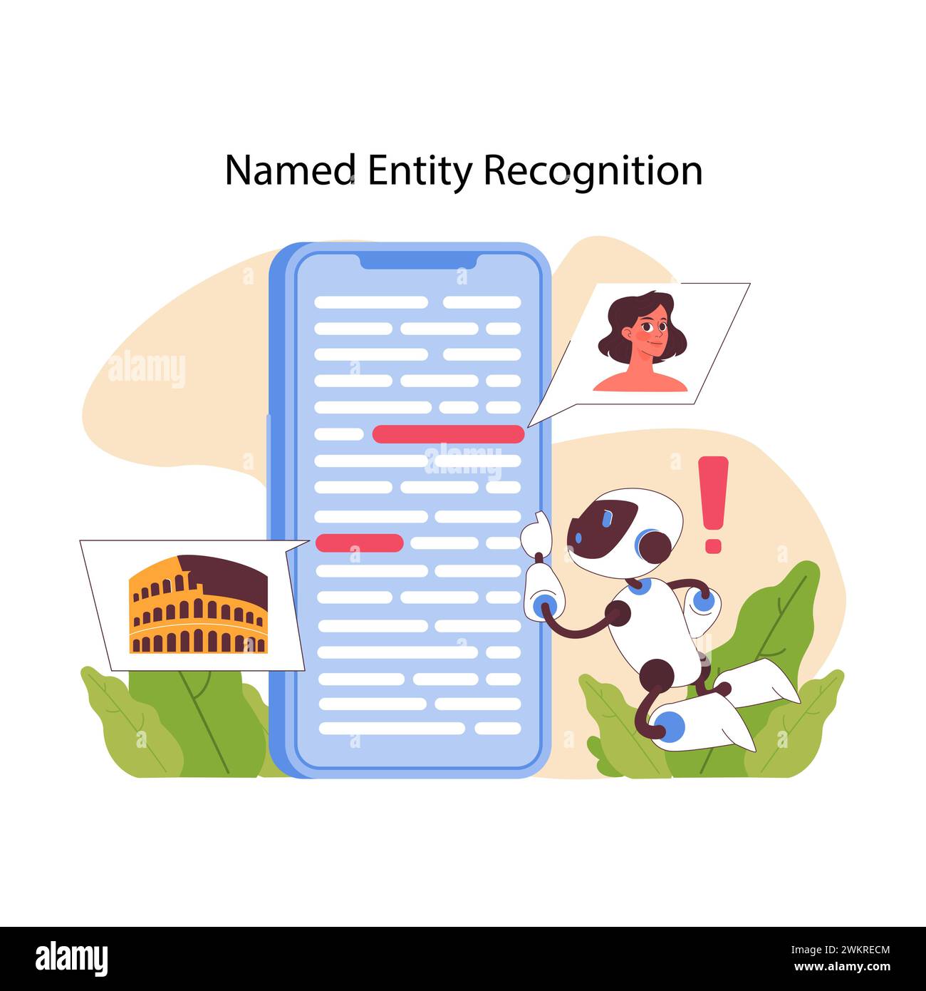 Named entity recognition concept. AI pinpoints key information in data ... Named entity recognition concept. AI pinpoints key information in data ...
