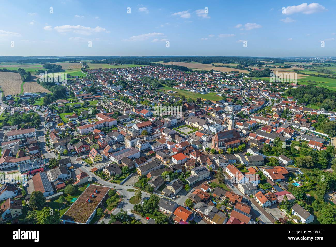 Aerial view of Frontenhausen in the Vils Valley in the Lower Bavarian ...
