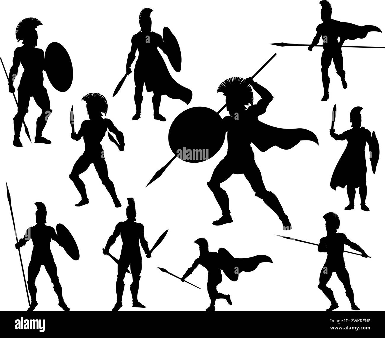 Spartan Silhouette Gladiator Trojan Warrior Set Stock Vector Image ...