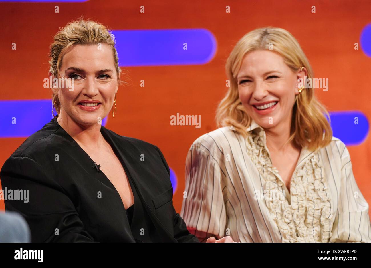EDITORIAL USE ONLY Kate Winslet and Cate Blanchett during filming for ...