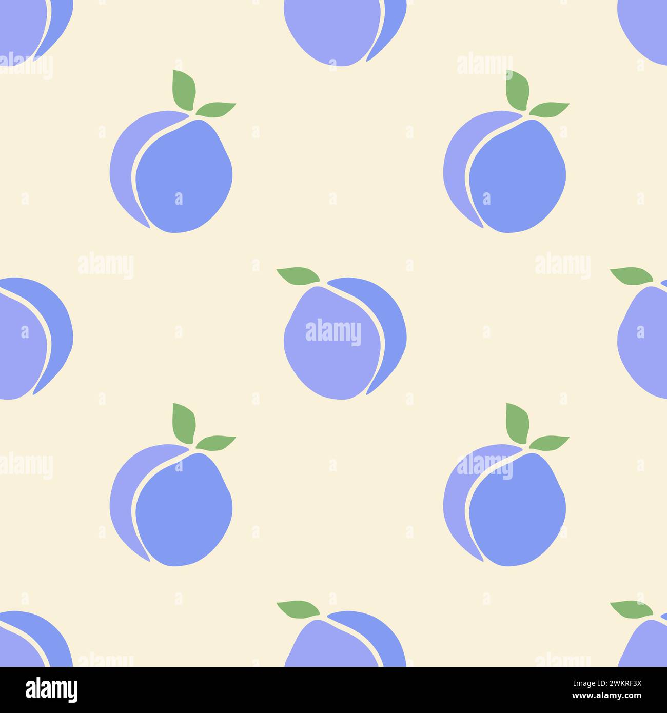 Pattern with plums, fruit in boho style on soft pastel cream background ...