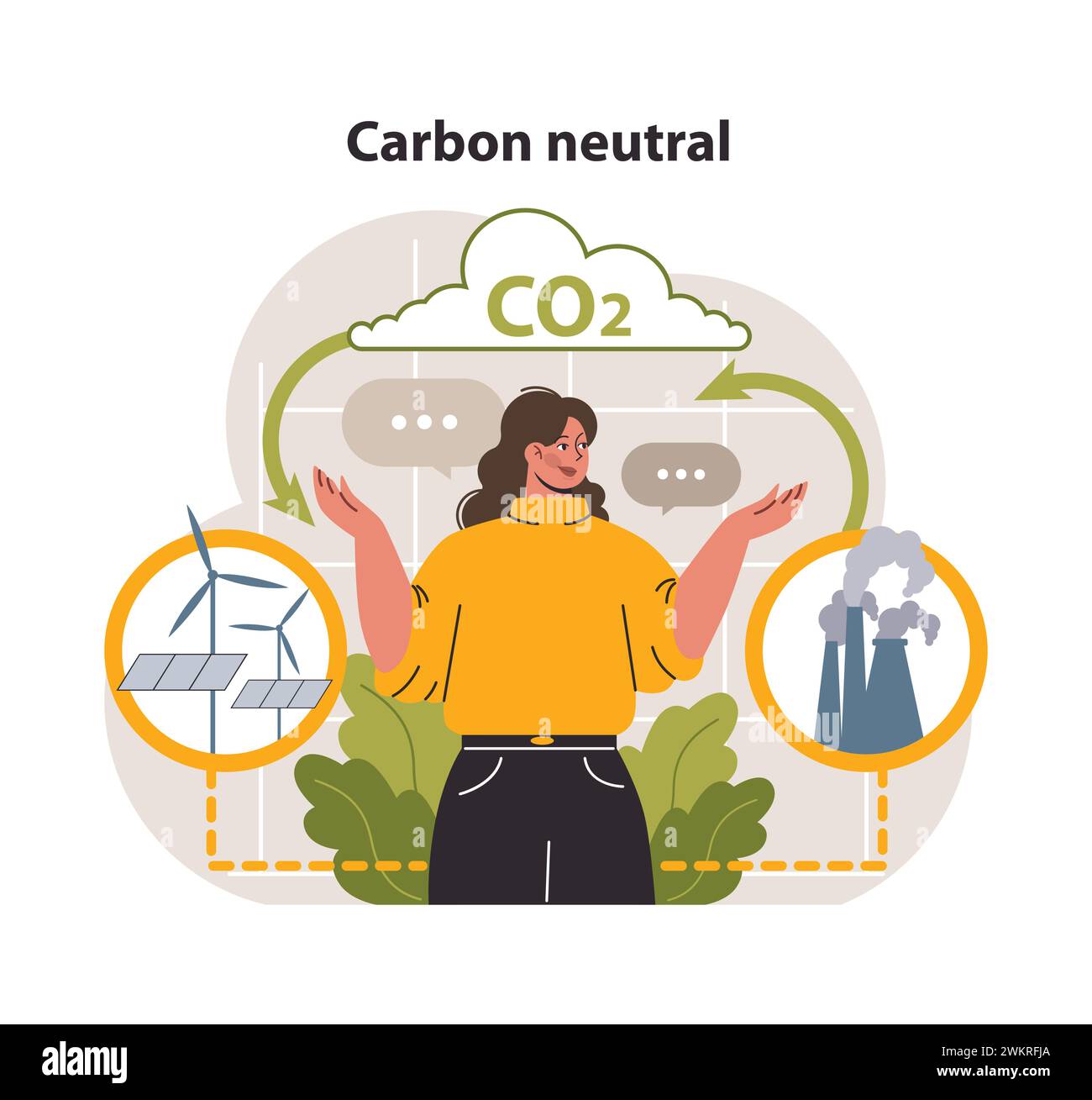 Woman balancing CO2 emissions with renewable energy sources ...