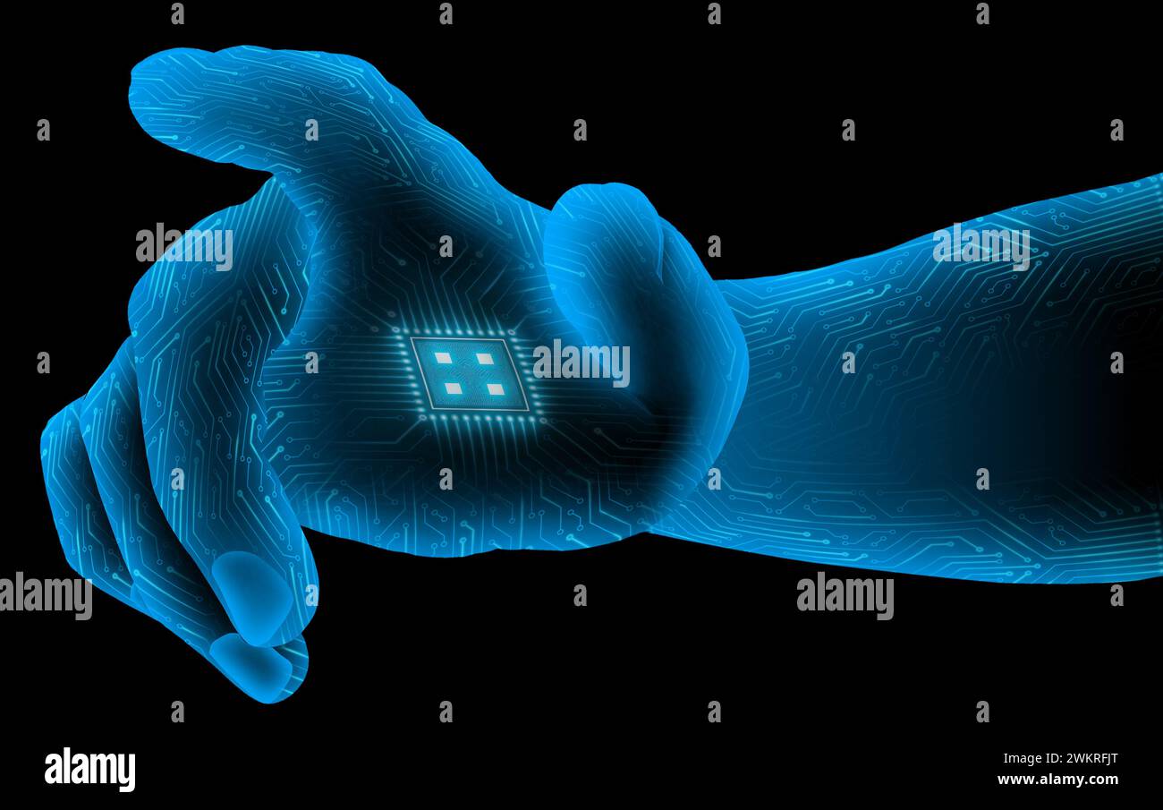 one hand blue glow touch or press click button futuristic hologram ...