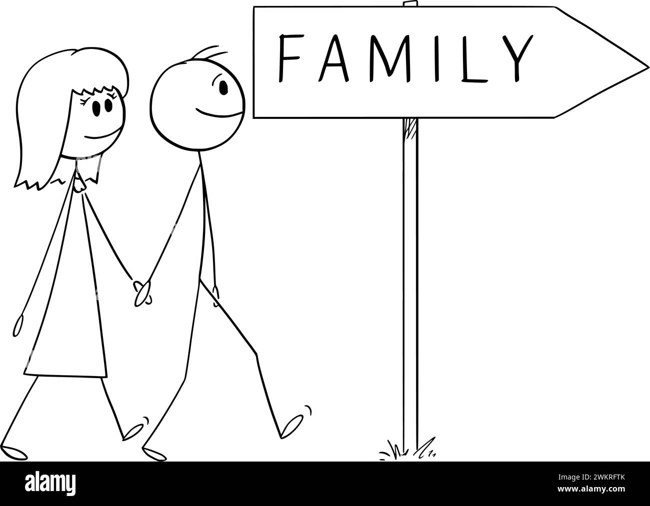 Man and Woman Walking Happily Together to Start a Family, Vector ...