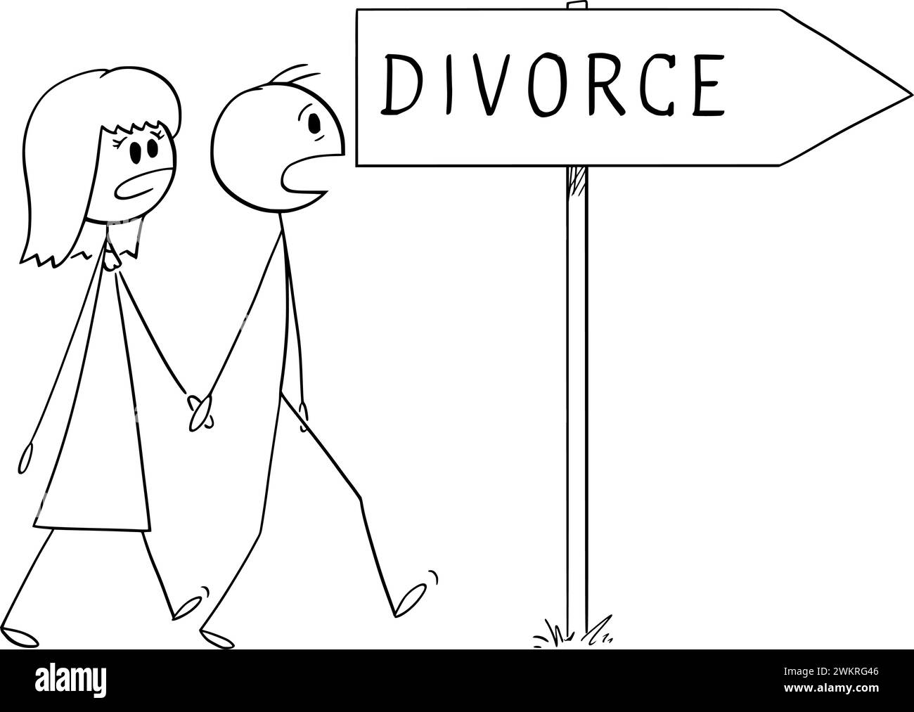 Man and Woman Walking Together and Divorce, Vector Cartoon Stick Figure ...