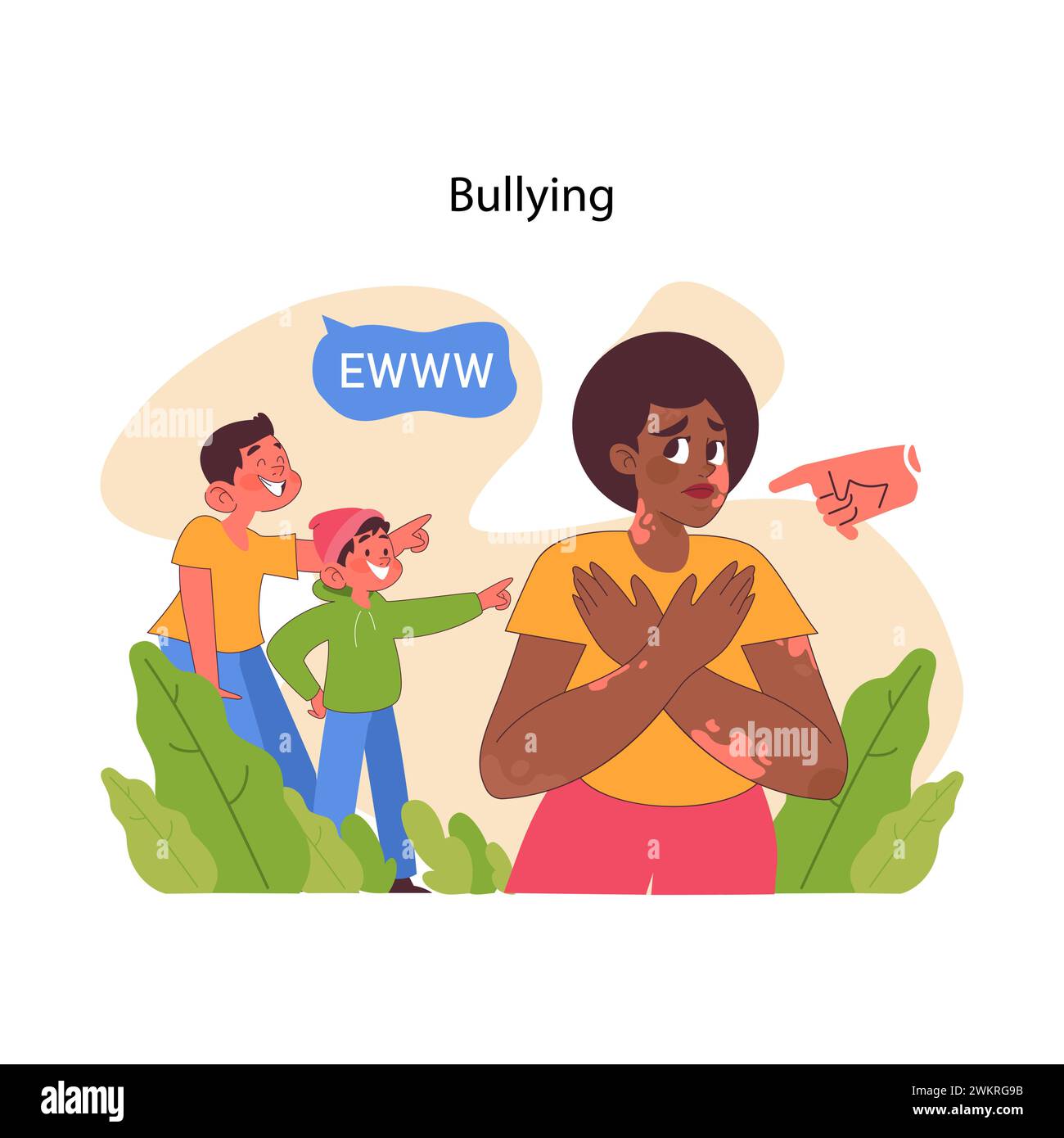 Bullying in action. Distraught young woman cornered by jeering peers ...