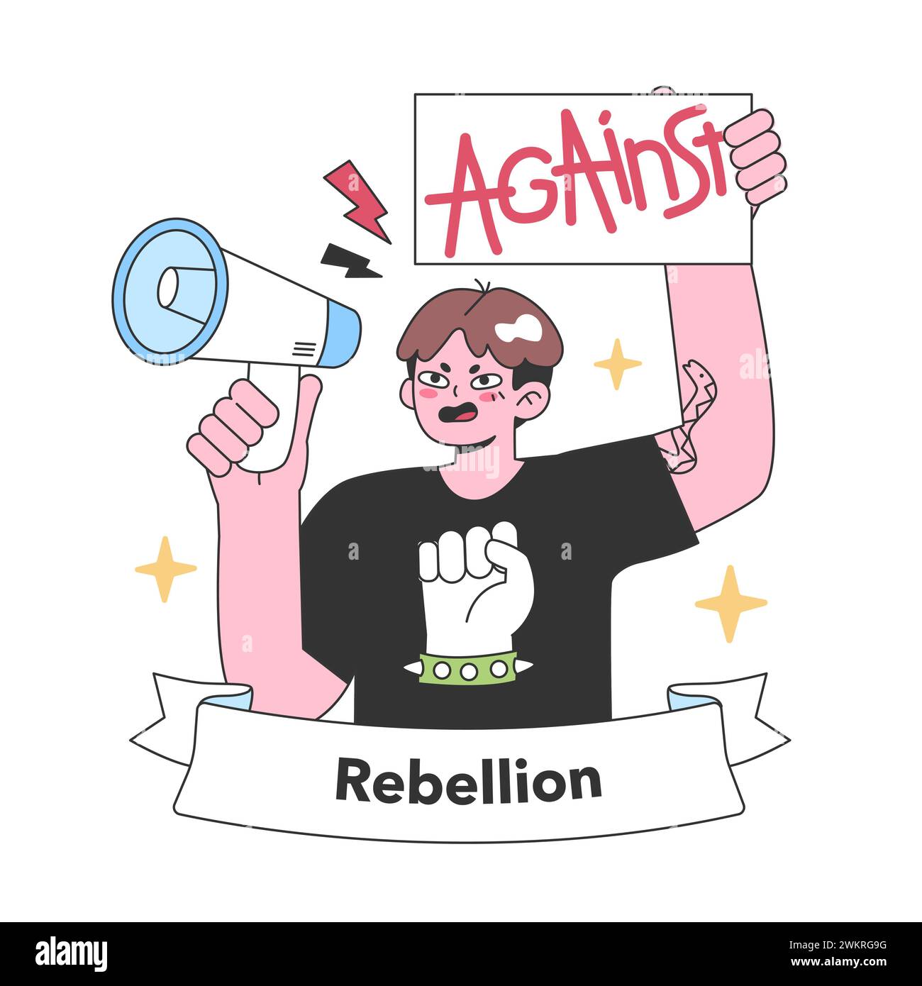 Vocal rebellion captured in a passionate protester with megaphone ...