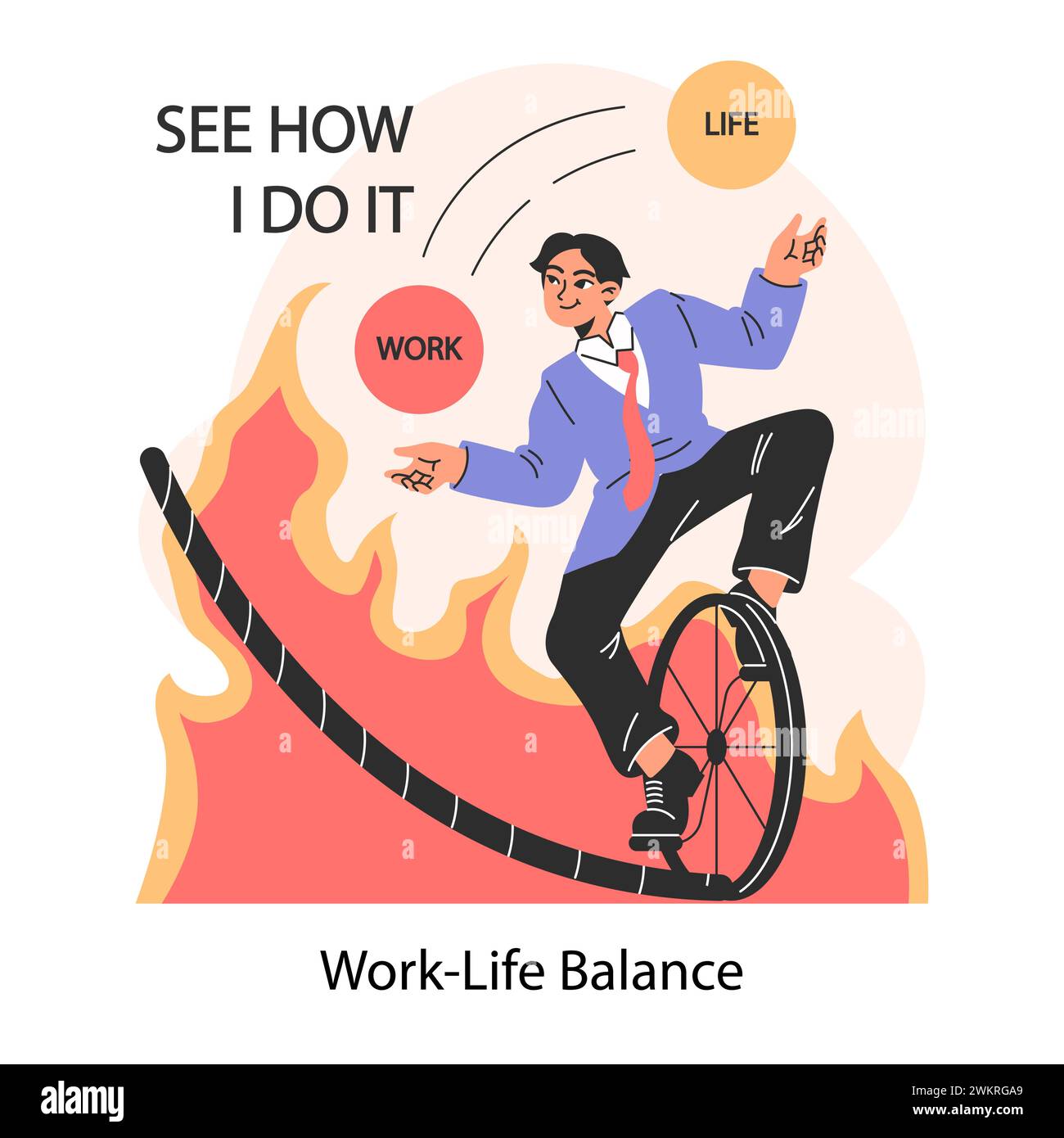 Professional burnout. Work-life balance. Young employee on fire at ...