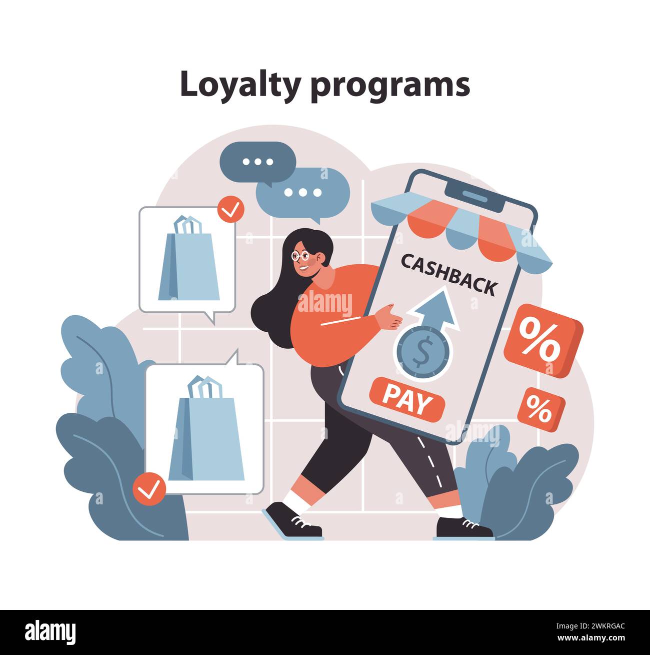 Market penetration concept. Shopper engages with loyalty programs on a mobile app. Capturing ...