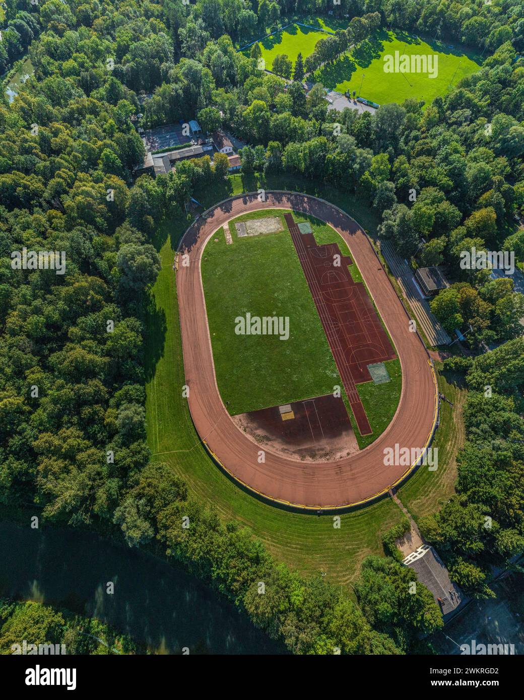 Aerial view of Olching in the district of Fürstenfeldbruck in Upper ...