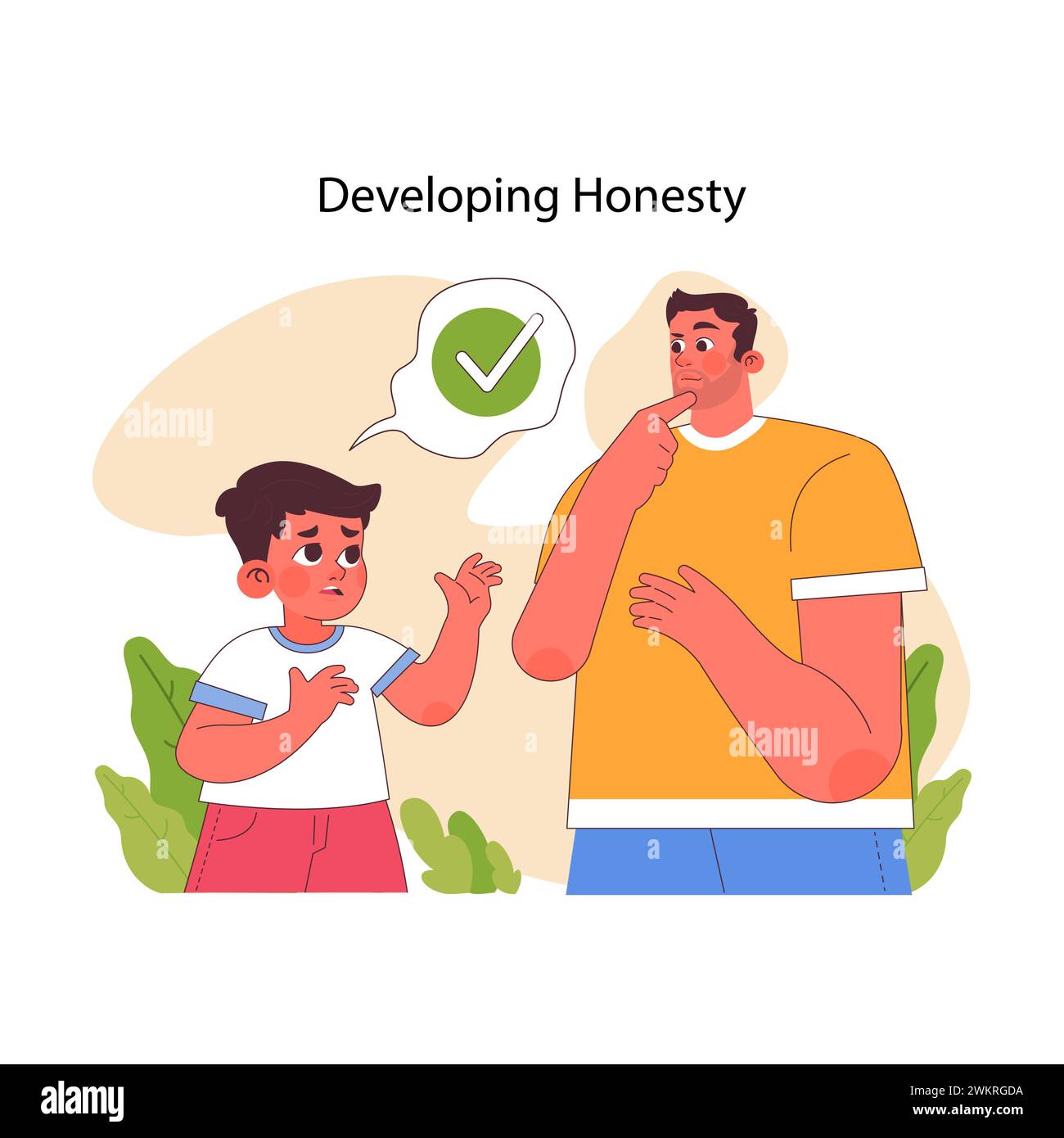 Developing Honesty concept. A child converses with an adult, learning ...