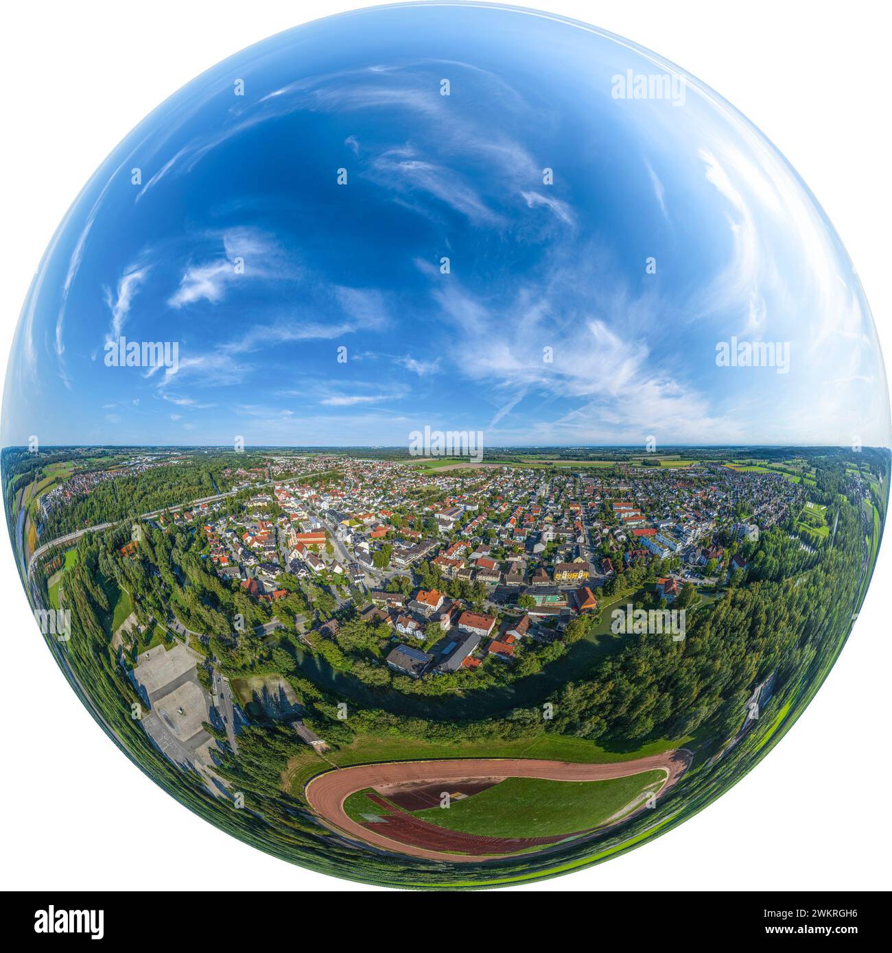 Aerial view of Olching in the district of Fürstenfeldbruck in Upper ...