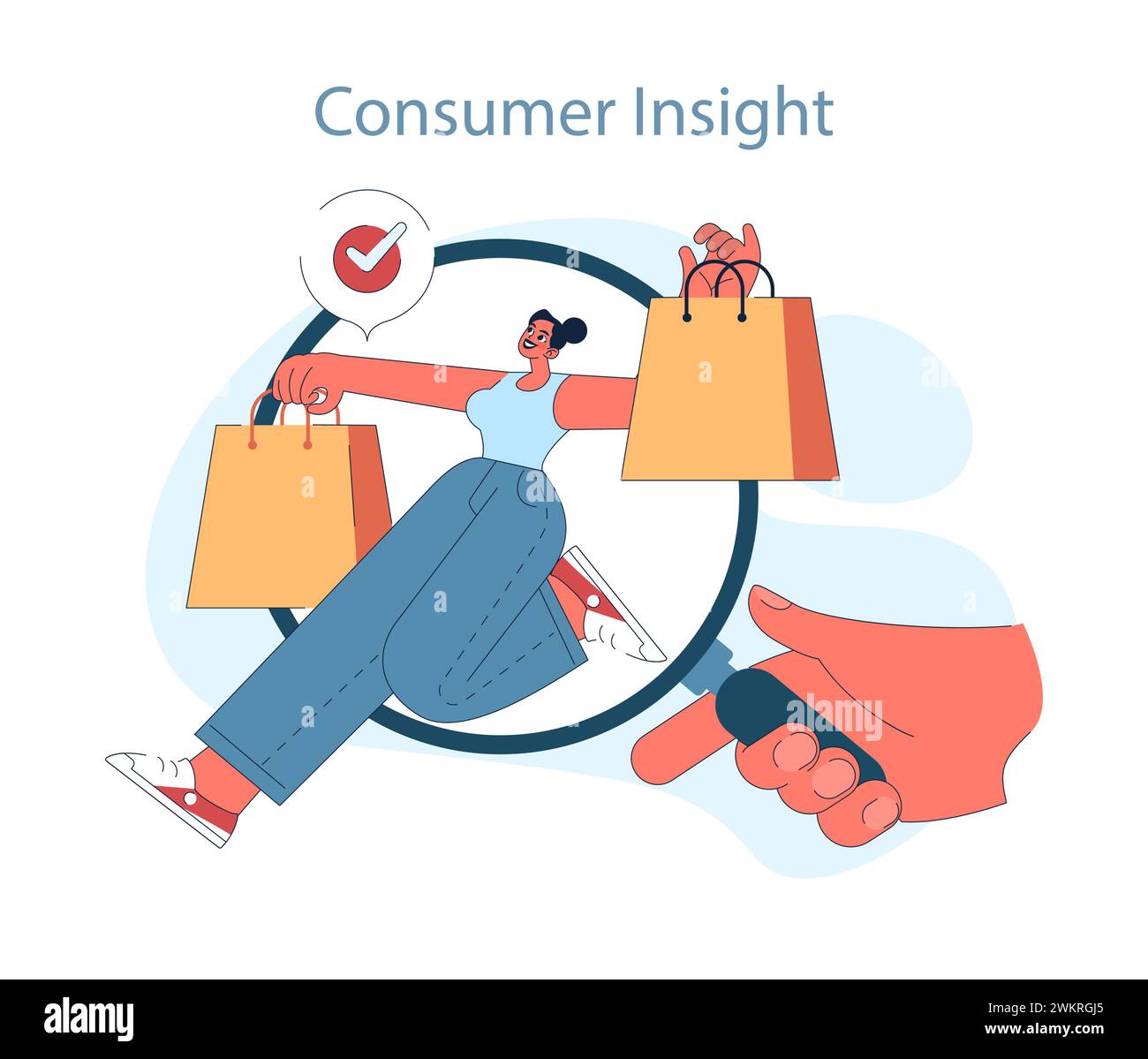 Consumer behavior. Purchase journey. Satisfied shopper with multiple ...