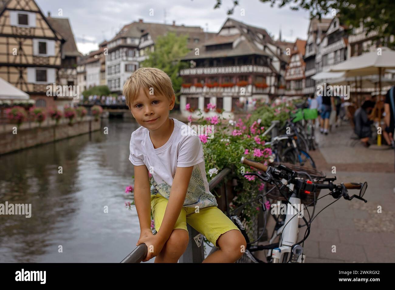 Beautiful family with children, boys, visiting Strasbourg in France ...