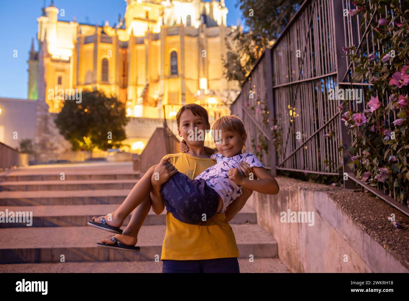 Family with children, siblings, visiting Madrid during family vacation ...