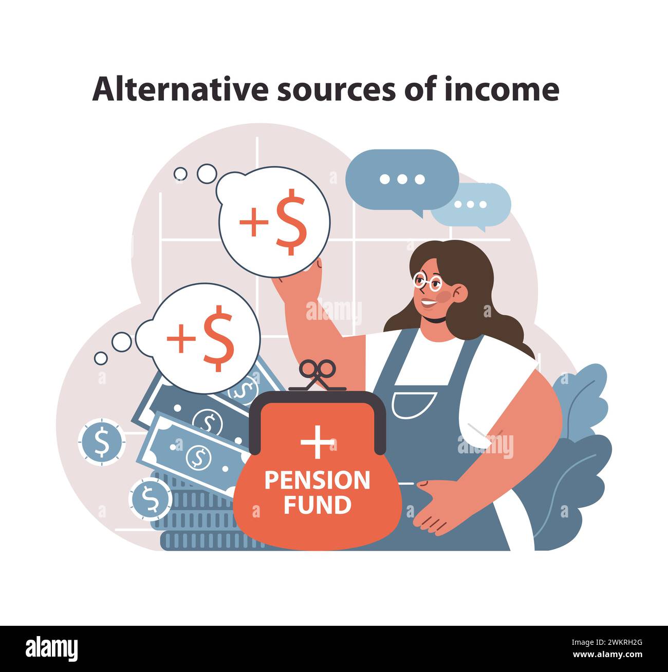 Income Diversification concept. Woman explores adding multiple income streams to enhance pension ...
