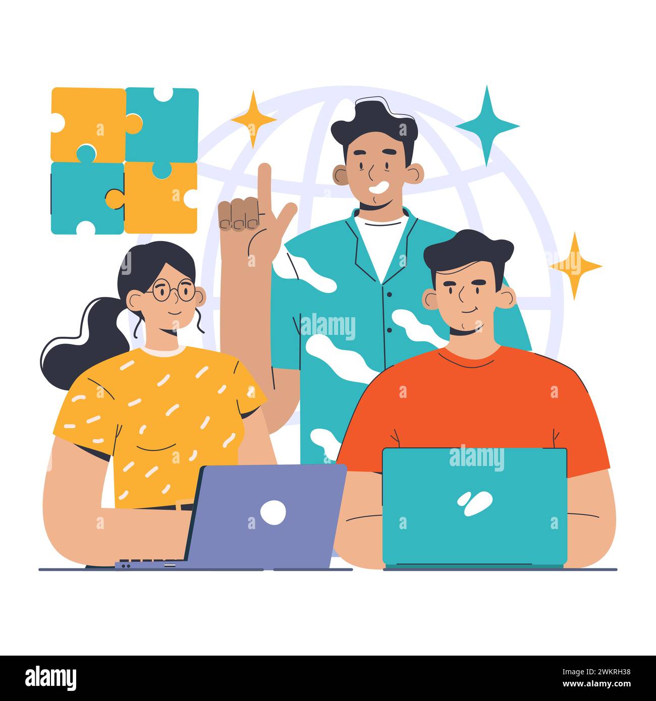 Stakeholder concept. Diverse team collaborates on a project, combining ...