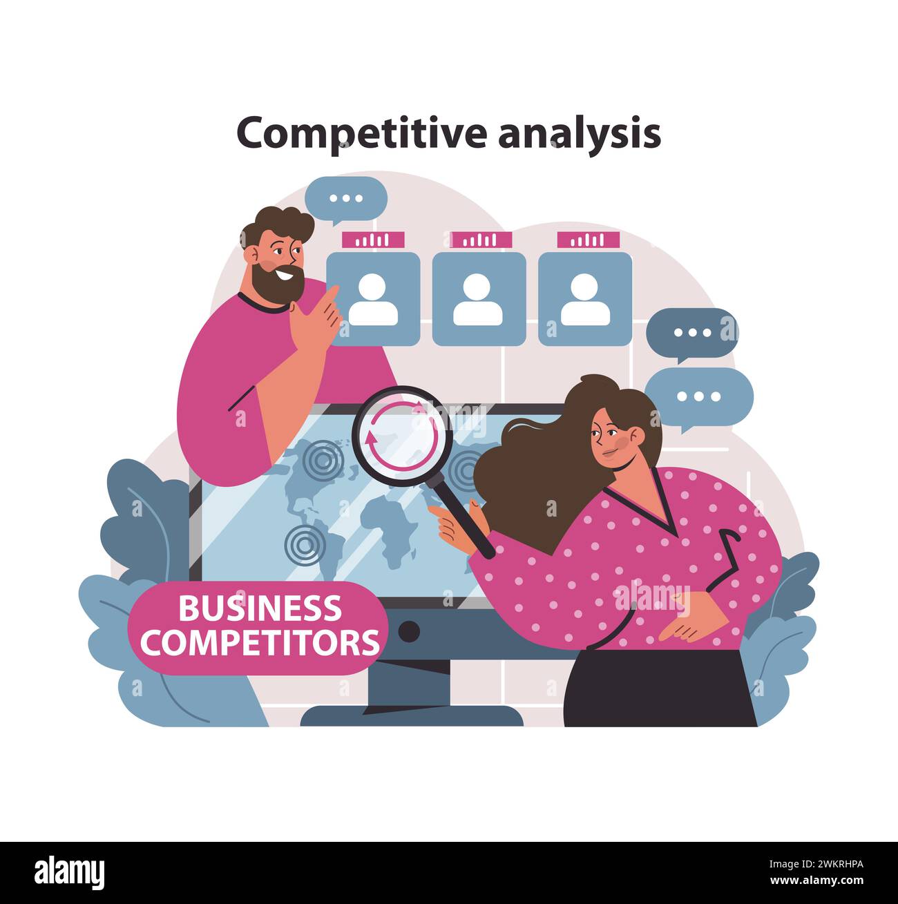 Competitive analysis concept. Professionals evaluating business ... Competitive analysis concept. Professionals evaluating business ...