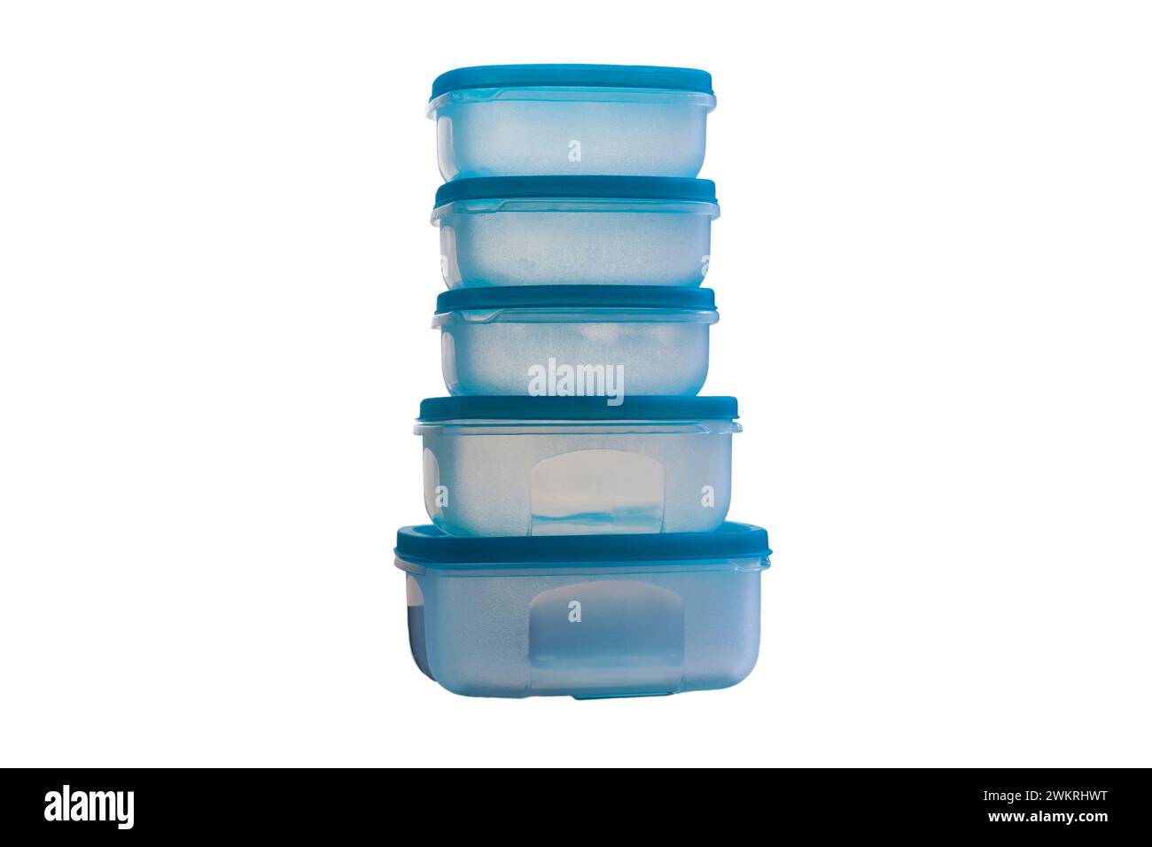 stack of square plastic food containers with lids isolated on white ...
