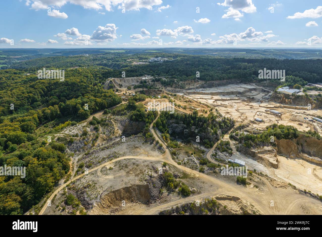 Aerial view of the limestone quarries near Sollnhofen in the Altmühltal ...