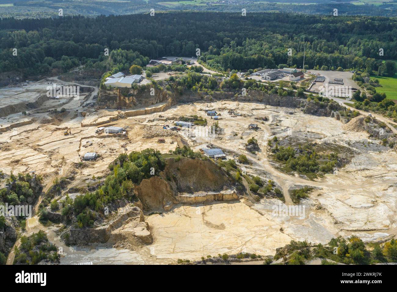 Aerial view of the limestone quarries near Sollnhofen in the Altmühltal ...