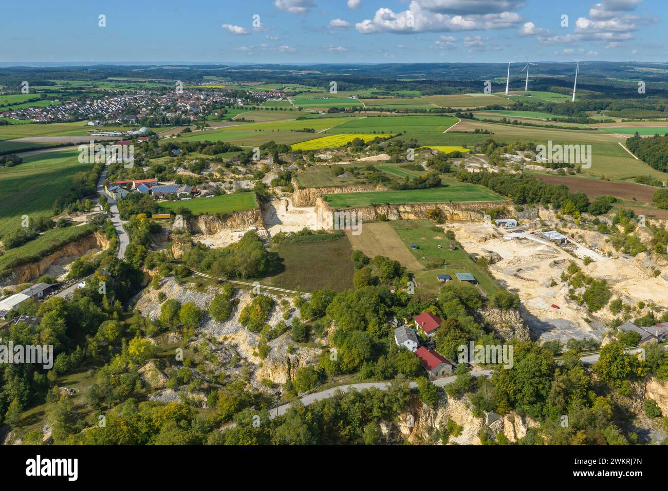 Aerial view of the limestone quarries near Sollnhofen in the Altmühltal ...