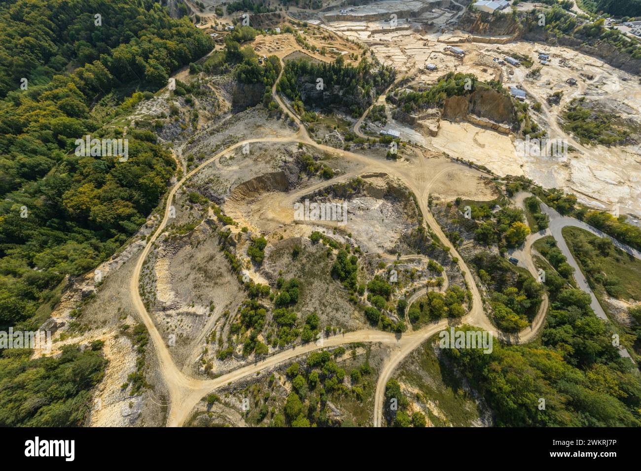 Aerial view of the limestone quarries near Sollnhofen in the Altmühltal ...