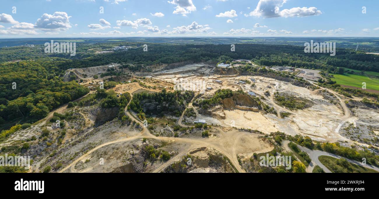 Aerial view of the limestone quarries near Sollnhofen in the Altmühltal ...