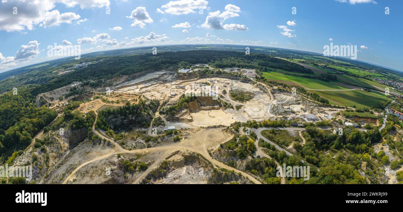 Aerial view of the limestone quarries near Sollnhofen in the Altmühltal ...