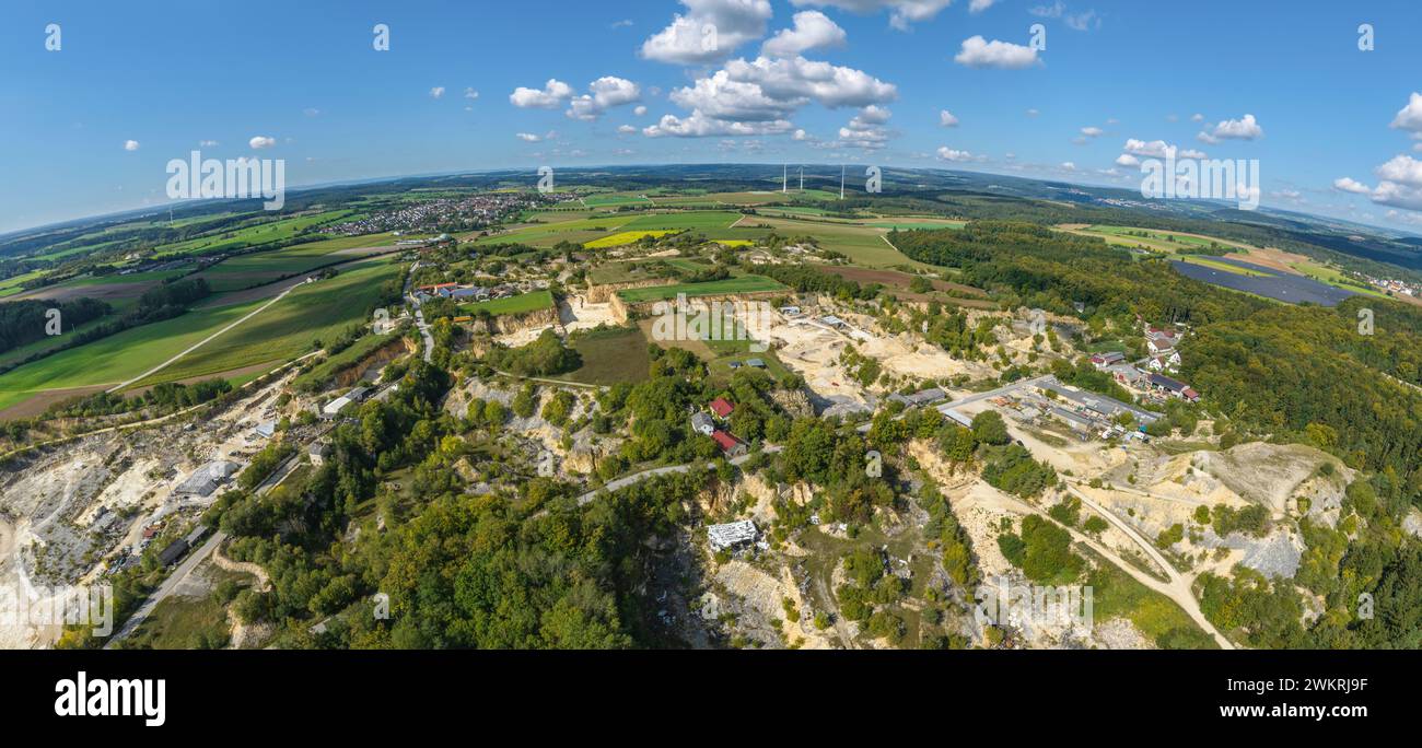 Aerial view of the limestone quarries near Sollnhofen in the Altmühltal ...