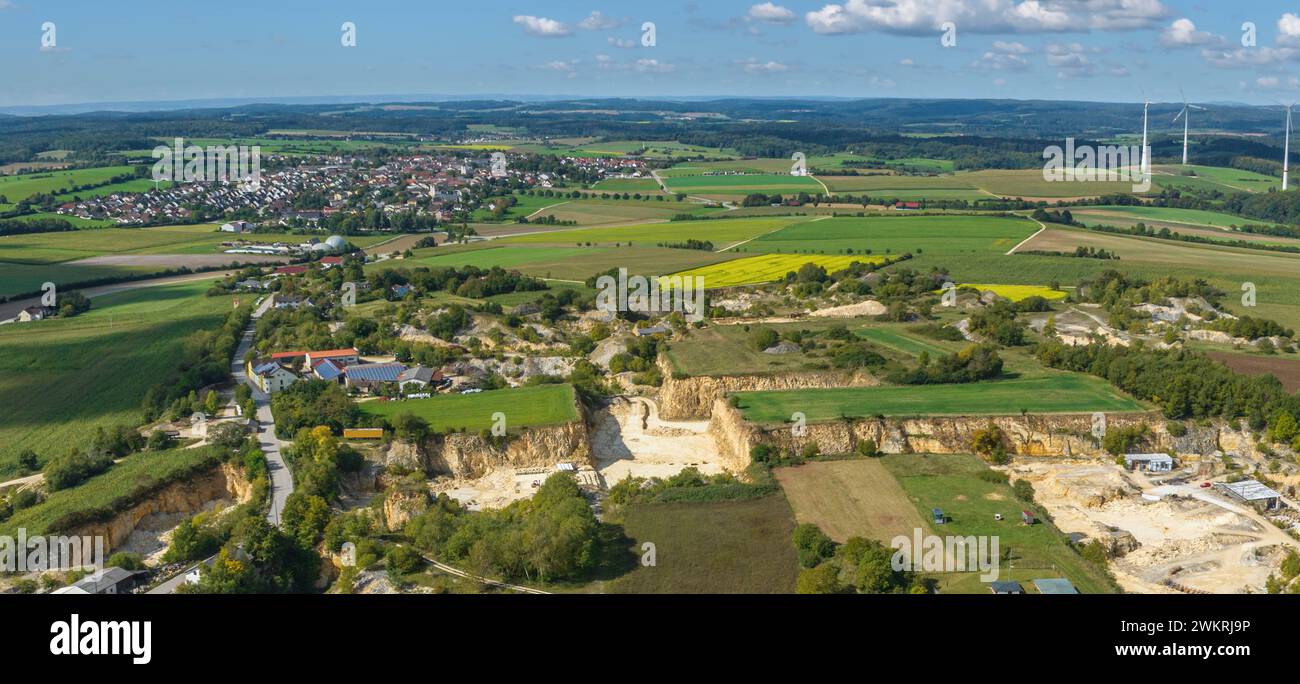 Aerial view of the limestone quarries near Sollnhofen in the Altmühltal ...
