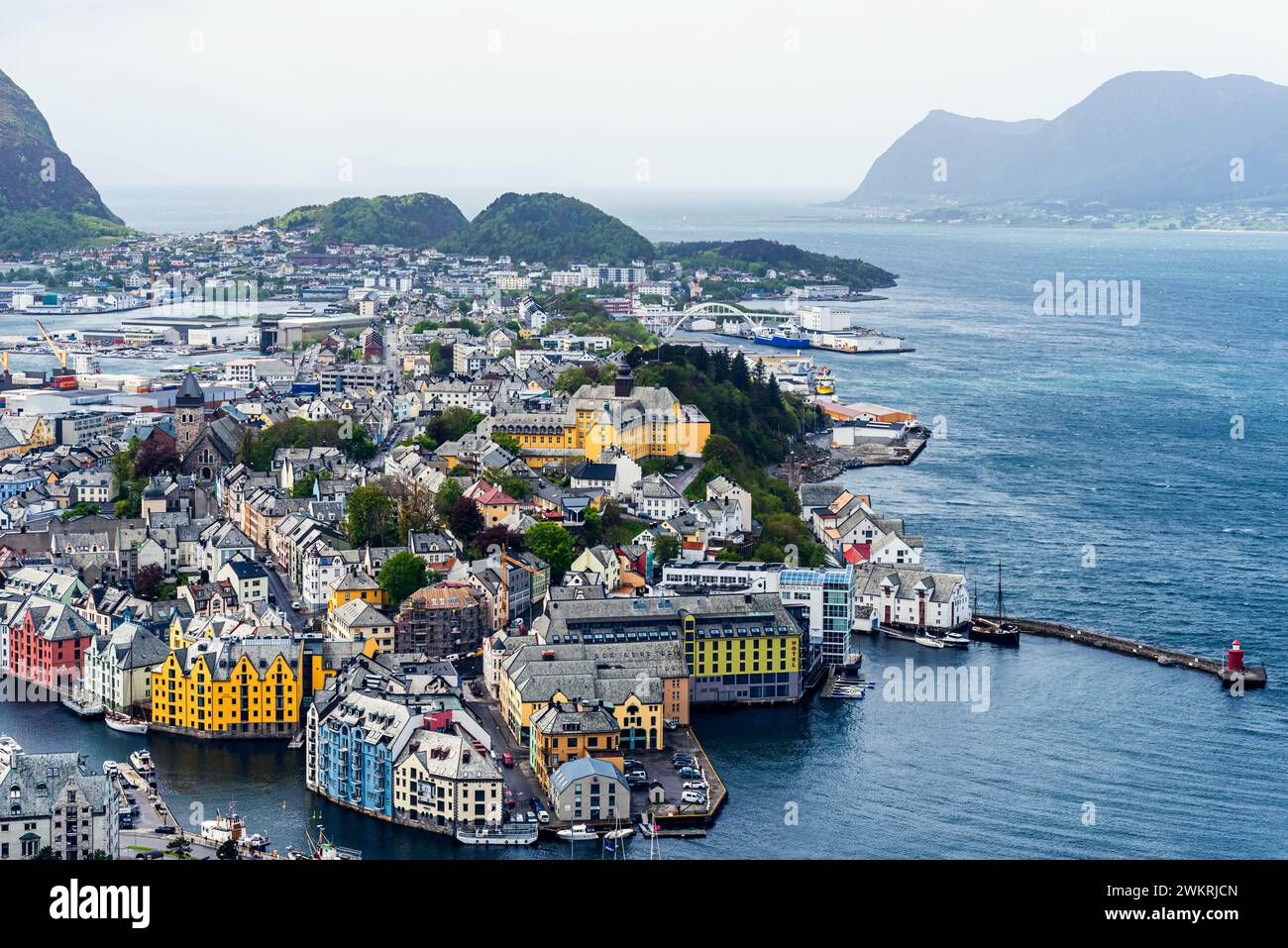 Panorama of ALESUND from Byrampen Viewpoint, Geirangerfjord, Norway ...